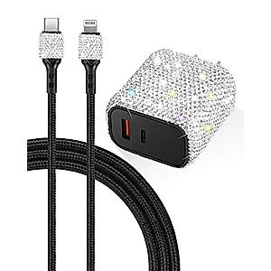 iPhone Fast Charger, [Apple MFi Certified] 20W Bling USB C Wall Charger PD + QC Dual Port Adapter with 3.2FT Type-C to Lightning Cable Compatible with iPad iPhone 14 13 12 Pro Max Mini 11 Xs(White)