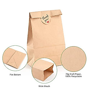 SIMPLECOOL 50pcs Paper Gift Bags Lunch Bags Bulk. Gift Bags with Thanks You Stickers. Durable Kraft Paper Bags Paper Grocery Bags. Paper Bags for Arts & Crafts. (2lb)