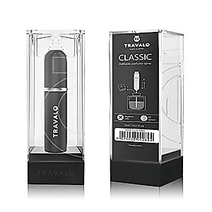 Travalo Classic Perfume Atomizer - U refill system - Elegant Metal Travel Atomiser - TSA Flight Approved Portable Mini Refillable Empty spray Bottle - Glass-free Scent Pump Case - Black 0.17 oz / 5ml