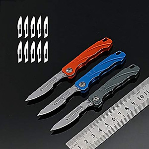 SZHOWORLD Mini EDC Pocket Knife,Aluminium Alloy Handle Carbon Steel Blade Folding Knife with 10 Extra Replaceable Blades,Portable Lightweight and Compact (Grey)