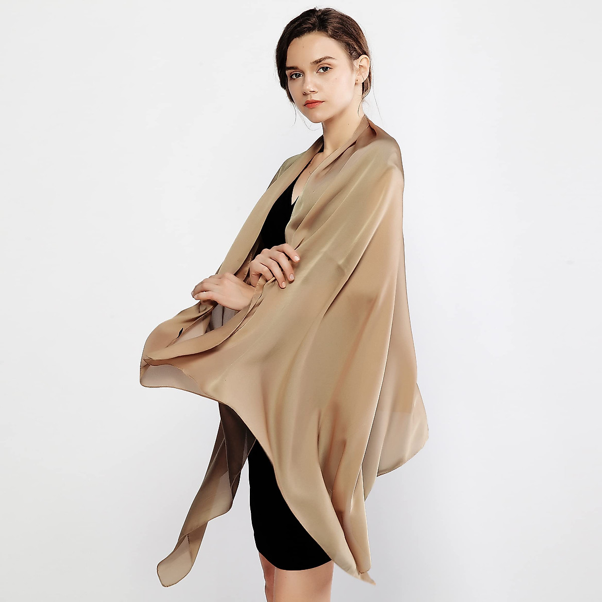 RIIQIICHY Women Shawls and Wraps for Evening Dresses Like Chiffon Camel Silk Scarf Formal Silky Pashmina Shawls for Weddings