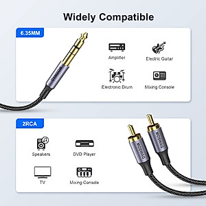 MOSWAG 1/4 to RCA Cable, Quarter inch TRS to RCA Audio Cable 6.35mm Stereo Jack to Dual RCA Insert Cable Y Splitter Cable