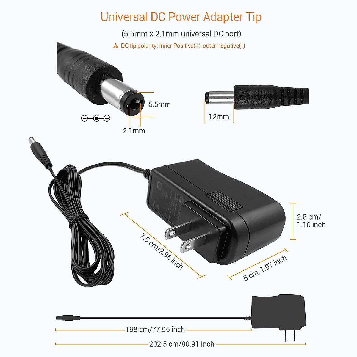TIGERSECU Security Camera AC/DC Power Adapter, 12V 1A 100V-240V Power Supply, Compatible with Lorex, Night Owl, Swann, ZOSI, Amcrest, Reolink IP Cameras 5.5 x 2.1 mm (2-Pack)