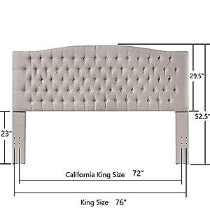 24KF Linen Upholstered Tufted Button King Headboard and Comfortable Fashional Padded King/California King Size headboard - Ivory