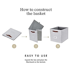 DECOMOMO Storage Baskets 13x15x13 Storage Cube Bins with Label Holders, Kallax Storage Cubes for Organizing Shelves Nursery Toy (Kallax / 4pcs, Light Textured Grey)