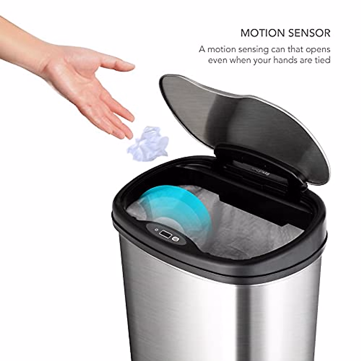 NINESTARS DZT-50-22, 13.2 GALLONS / 50 LTRS, Stainless Steel, Motion Sensor Trash CAN