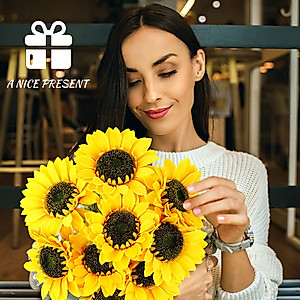 9 Pieces Artificial Silk Sunflowers with Long Stem Artificial Silk Sunflower Bouquet Long Stem Fake Sunflowers Bouquet Fake Sunflowers Decorations for Home Wedding Birthday Garden Decoration