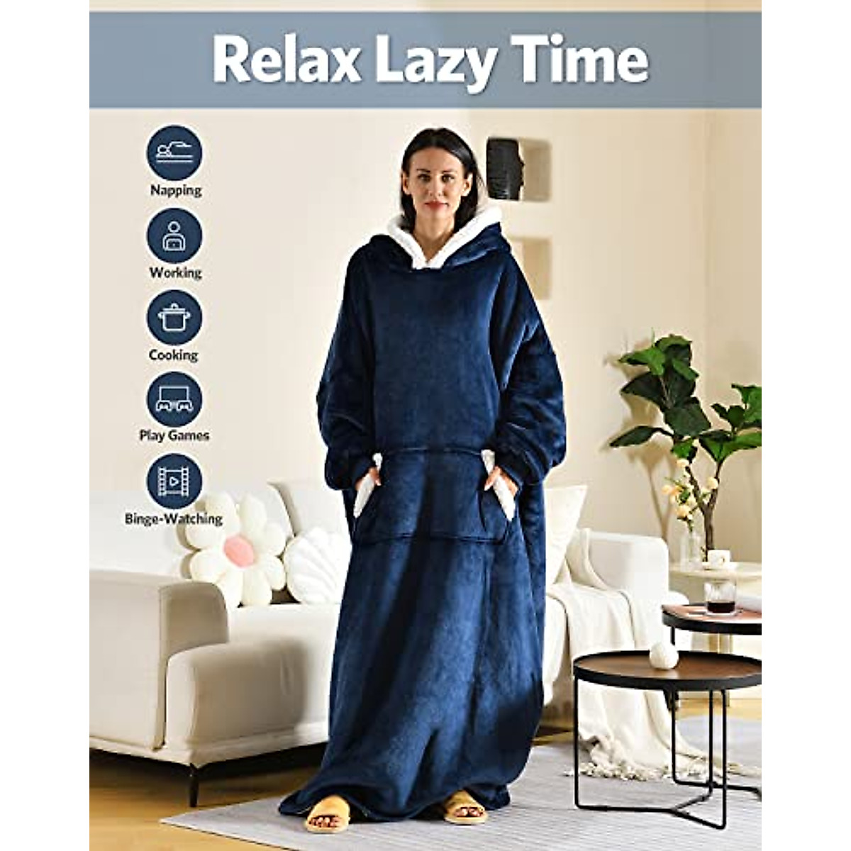 ZAKUN Oversized Wearable Blanket Hoodie,Unisex Thick Long Blanket Hoodie for Women,Cozy Giant Fleece Lounging Hoodie Blanket