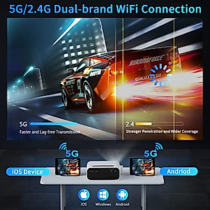 Toperson 5G WiFi Mini Home Video Projector, 1080P Support 7000LM 200'' Portable Movie Theater Projector for iPhone Android Smartphone, TV Stick, USB, HDMI, Xbox, PS4, Laptop, Tablet, PC