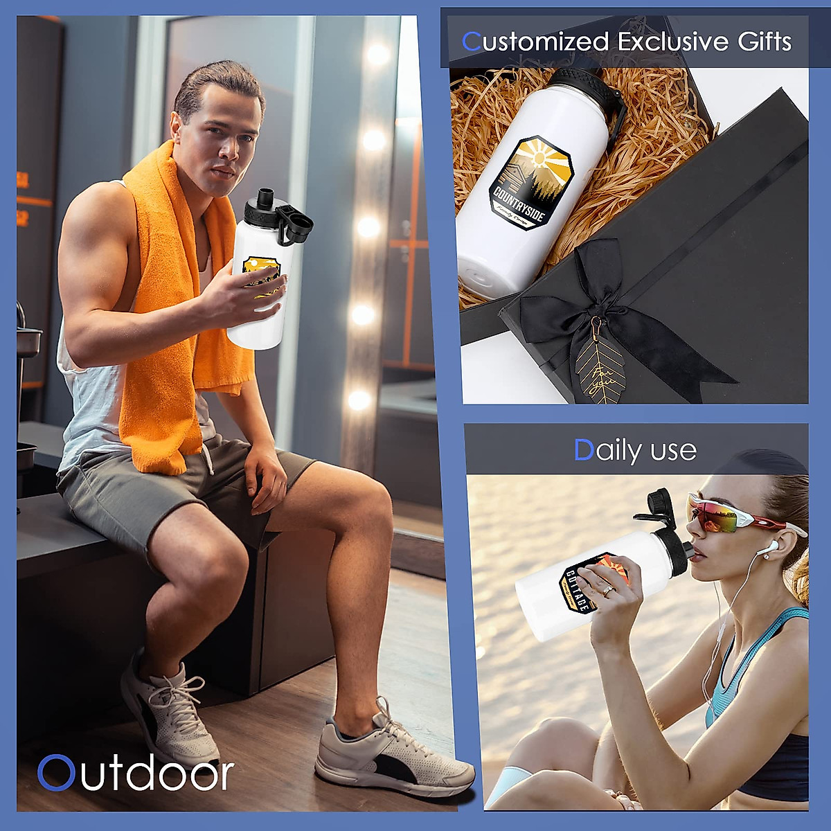 Raiten 8 Pcs 32oz Sublimation Blank Sports Water Bottle Bulk Stainless Steel Tumbler Vacuum Flask Double Layer Insulated with Wide Mouth Lid DIY Bottles for Gym, Hiking, Camping, Hot or Cold Drinks