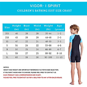 karrack Girls and Boys One Piece Rash Guard Swimsuit Kid Water Sport Short Swimsuit UPF 50+ Sun Protection Bathing Suits Black- Blue (Size 8-10Years)