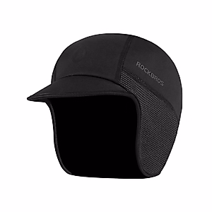 ROCKBROS Winter Cycling Caps for Men Women Windproof Cycling Hat with Sun Visor Under Helmet Liner Black