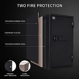 TIGERKING Safe Box,Fireproof Safe,3.47 Cubic Feet,Large Steel Money Safe Home Safe with Digital Lock for Home and Office Black