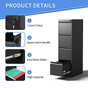 Yukimo 2 Drawer Lateral File Cabinet with Lock and 4 Drawer Filing Cabinet with Drawers, Black