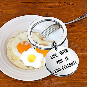 CHOORO Life With You Is Eggcellent Egg Pun Gifts Egg Charm Keyring Funny Birthday Gift Friendship Gift (Egg-cellent keychain)