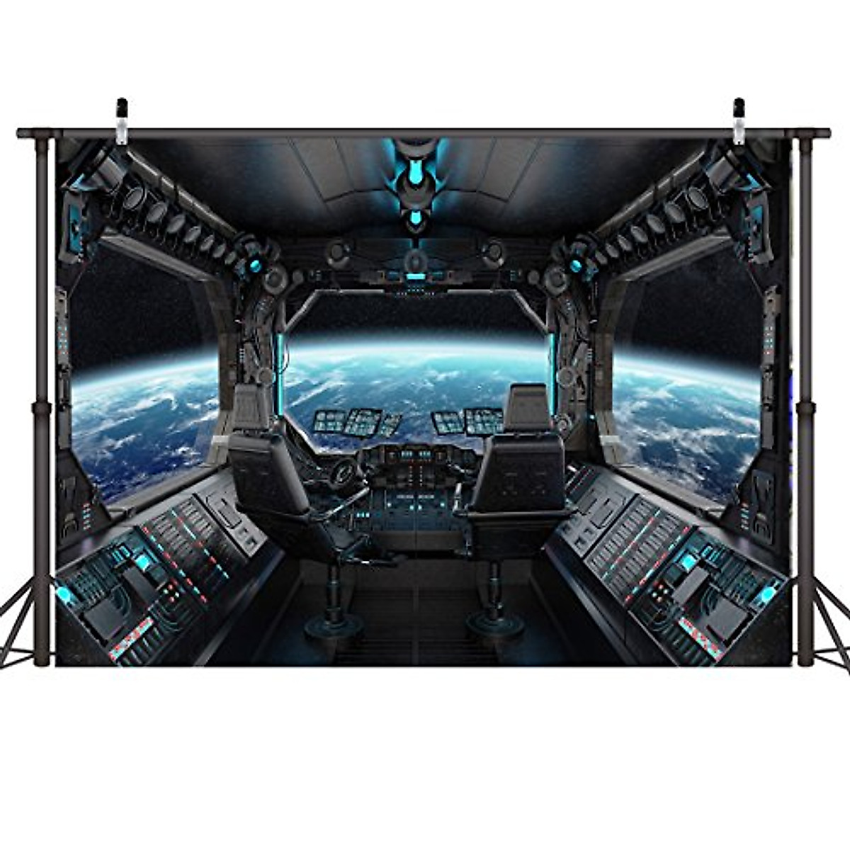 LYWYGG 7x5ft Vinyl Spaceship Interior Background Futuristic Science Fiction Photography Backdrops Spacecraft Cabin Photo Shoot Studio Props Astronomy Universe Galaxy Outer Space Station CP-37-0705