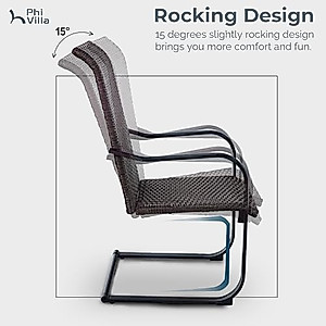 PHI VILLA Outdoor Patio C Spring Rattan Chairs Set of 2 Pieces High Back Wicker Dining Chair with Metal Frame for Patio, Deck, Porch - Brown