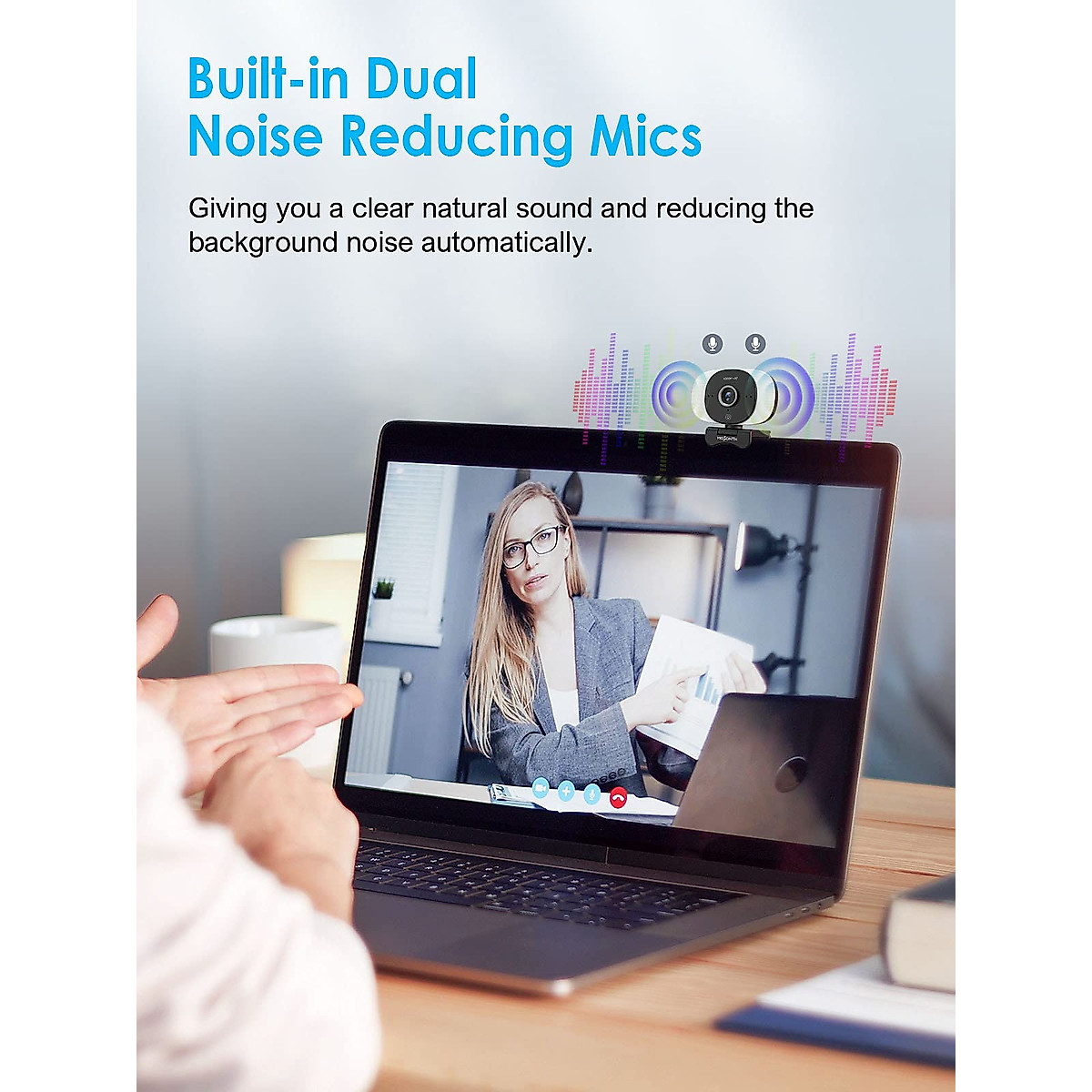 MOSONTH Webcam with Microphone, 60FPS Autofocus Computer Camera with 3 Light Colors, Web Camera with Built-in Privacy Cover, Tripod, Streaming Webcam for Conferencing, Teaching