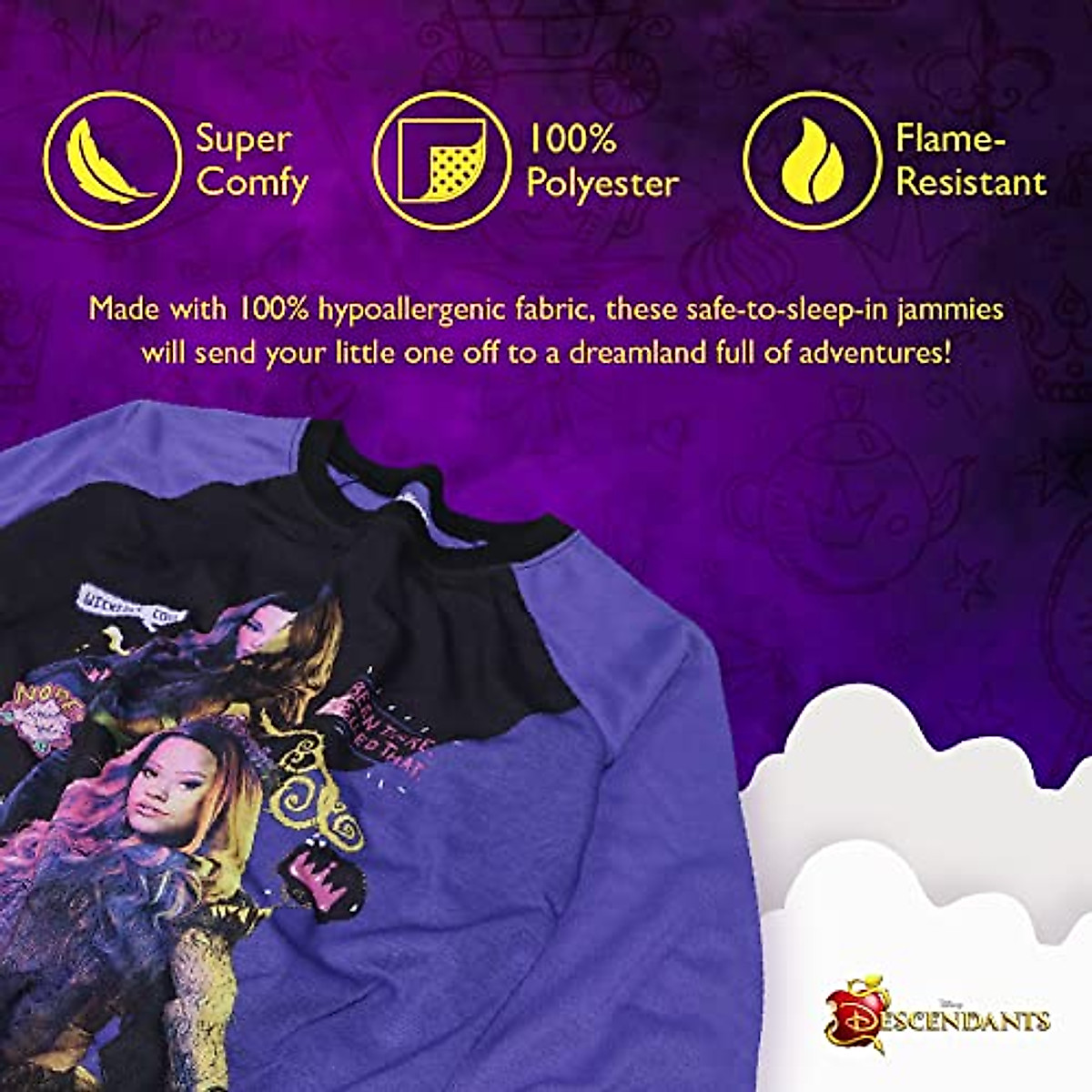 Disney Girls' Descendants 2-Piece Loose-Fit Pajamas Set, BEEN THERE SPELLED THAT, 6