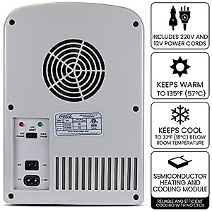 Coca-Cola Diet Coke DC04 4 Liter/4.2 Quarts 6 Can Portable Mini Cooler/Fridge, Beverages, Baby Food, Skincare and Medications-Use at Home, Office, Dorm, Car, RV or Boat-with AC & DC Plugs, Gray