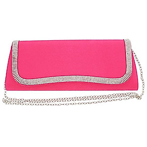 Fuschia Rhinestone Edge Satin Evening Bag