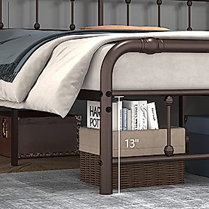 Yalemoll California-King-Bed-Frame and-Headboard - 15 Inch High Metal Platform,No Box Spring Needed,Easy Assembly(Brown)