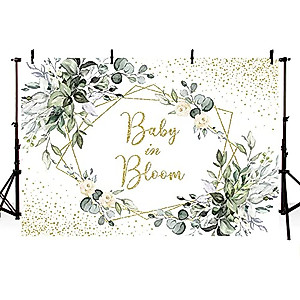 MEHOFOND Baby in Bloom Backdrop Eucalyptus Leaves Baby Shower Decorations Banner White Floral Baby Shower Supplies Photography Background Cake Table Decor Banner Photo Booth Prop Vinyl 7x5ft