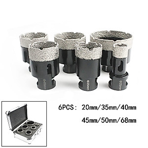 REAWIREACHMI 6PCS Diamond Hole Saw Kit for Granite Marble Porcelain Tile Stone Brick Vacuum Brazed Core Bit 20mm/35mm/40mm/45mm/50mm /68mm