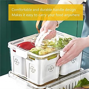 Fruit Containers for Fridge，Fresh Food Containers for Refrigerator，Fruit Containers for Fridge Keep Fresh，Food Box Container with 3 Removable Colanders for Berry，Vegetable, Refrigerator Organizer Bins