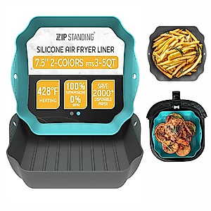 Silicone Air Fryer Liners Set OF 2, Air Fryer Silicone Liners for 3-5QT Air Fryer Tray Baking Oven, 7.5” Reusable Square Air Fryer Liners with Handles & Holes, Air Fryer Inserts, Air Fryer Accessories