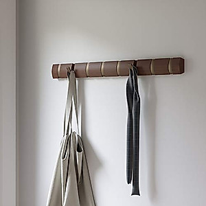 Umbra Flip Wall-Mounted Coat Rack Rail Hook for Hats, Jackets, Bags and More – Modern, Space-Saving Storage Organizer for Entryway, Mudroom, Closet, Bathroom, Bedroom, Kids Room, or Nursery, 8 Hooks, Light Walnut/Gold