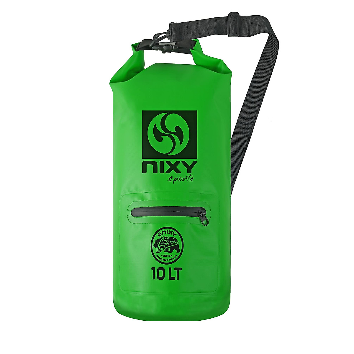 NIXY Waterproof Dry Bag 10L Roll Top - Lightweight and Durable for Paddleboarding, Kayaking, Hiking, Camping, Boating, Beach, Swimming, Sailing, and More - Green, 10L