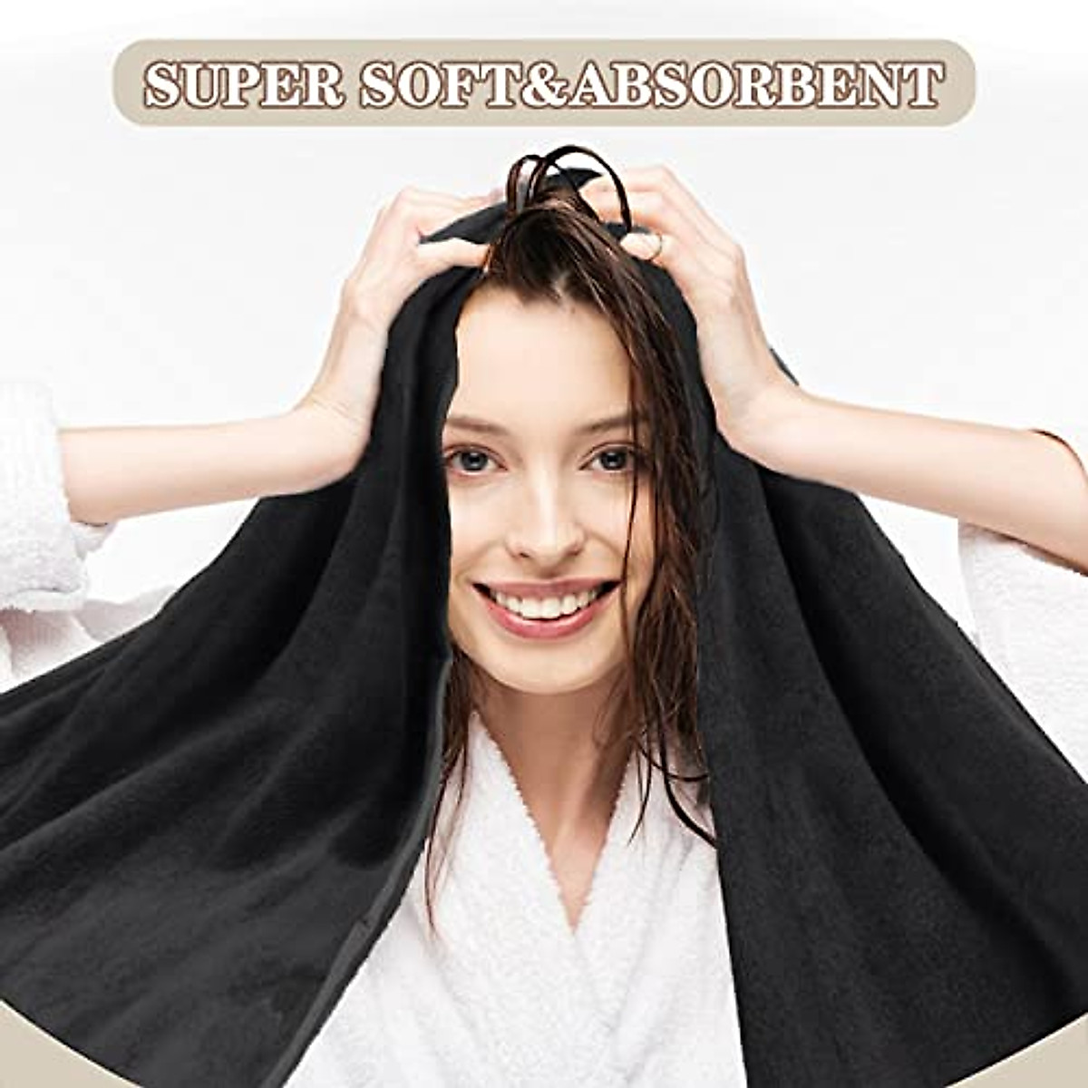 SUNLAND Microfiber Hair Drying Towel 2 Pack Super Absorbent Quick Dry Magic Hair Turban for Drying Long Hair Soft and Large 20 inch X 40 inch Black