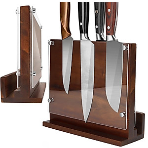 Magnetic Knife Block Acrylic Shield Kitchen Home Knife Holder with Cutting Board Notche Double Side Knife Rack Stands with Strong Enhanced Magnets Multifunctional Storage Knife Stand