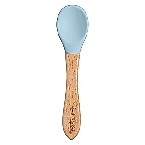 Baby Feeding Set Silicone Bib Wooden Spoon & Suction Bowl Newborn & Toddler No Mess Self Feeding Easy Clean Utensils Washable Safe Girls/Boys Shower & Baby Registry by Smile My Baby… (Dusty Blue)
