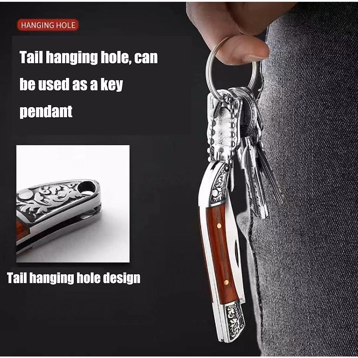 LEYAOAndizhich Folding Pocket Knife, Camping Gear, Outdoor Survival Tool, Strong and Durable Full Stainless Steel, Imitation wood handle, Suitable for Fishing, Hiking, Dad, Husband, Boyfriend 2 Pcs