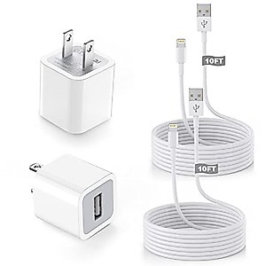 Apple Charger, 【Apple MFi Certified】 2Pack 10FT Long Lightning Cable iPhone Charging Cords & Fast Quick USB Wall Charger Travel Plug Adapter Compatible with iPhone 14/13/12/11/11 Pro/XS/XR/X/8/7/6/SE