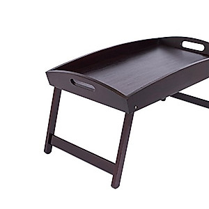 BirdRock Home Bamboo Bed Tray - Wooden Curved Sides Breakfast Serving Tray with Folding Legs - Walnut
