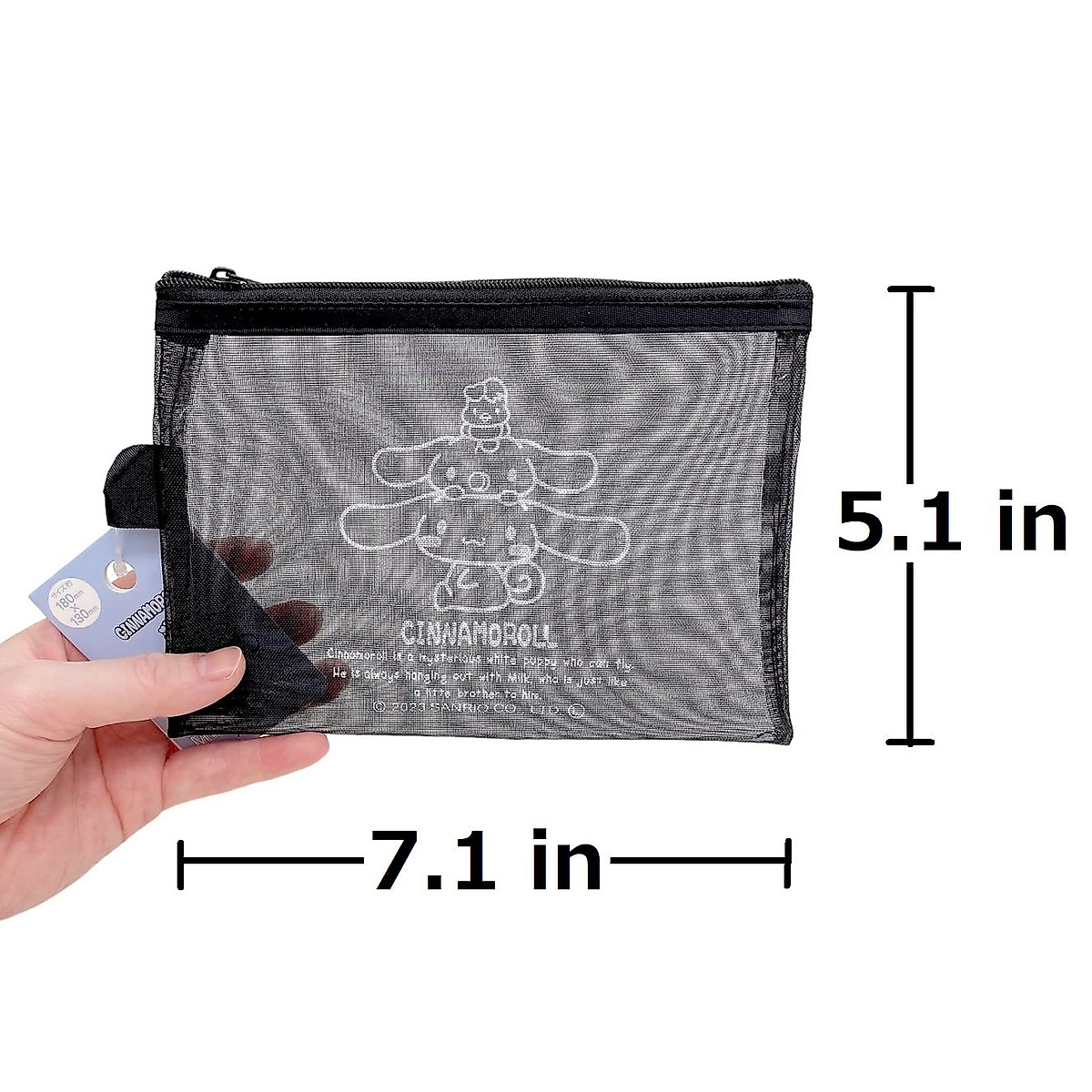 FRIEND Sanrio Cinnamoroll Accessories Cosmetic Mesh Nylon Polyester Pouch Zipper Case Bag 7.1 in (W) × 5.1 in (H) × 0.4 in (D)