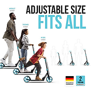 APOLLO Non-Electric Adult Scooter - Manual Folding Kick Scooter for Adults, Teens & Kids Ages 6 Years and up with Big Wheels (XXL), Foldable Kick Scooters, Scooter for Adults 220 lbs (Blue)