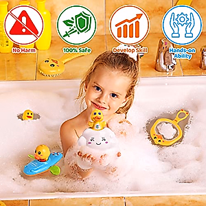 8 PCS Baby Bath Toys for Toddlers, Duck Spray Water Toy Bath Squirters Bath Boat Fishing Net, Bath Shower Tub Toys for Kids Toddlers