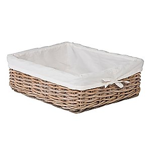 Kouboo Kobo Rattan Shelf and Storage Basket with Removable Liner, Gray, Small Size