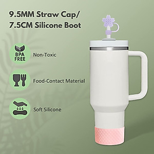 CEESLIAN 2PCS Silicone Boot for Stanley Quencher Adventure 40oz / H2.0 40 oz Tumbler, Silicone Straw Cover Cap for Stanley Cup Accessories (Pink/Light Purple)