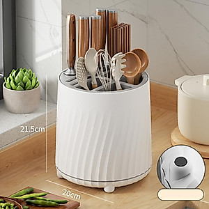 Elvaesther Chopstick Holder Rotary Knife Rack Multi-functional 360-degree Rotating Kitchen Knife Fork Rack Storage Box black white