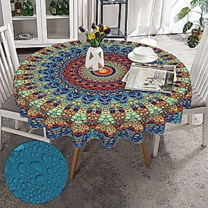 Round Tablecloth 60 Inch,Stain Resistance Polyester Table Cloth,Table Cover for Kitchen Dining Table, Buffet Parties and ​Camping-Mandala
