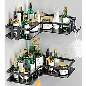 ACMETOP Corner Shower Caddy, Shower Caddy Shower Shelf with 4 Hooks, Strong Adhesive Shower Shelves for Bathroom, Dorm & Kitchen Shower Organizers, [Strong Load Bearing] [Waterproof] [Anti-rust]-2Pcs