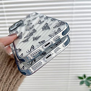 Lxsceto Black Butterfly Trendy Cute Clear Phone Case for iPhone 13 6.1 inch with Built-in Bumper Shockproof Protective Cover for iPhone 13 6.1"