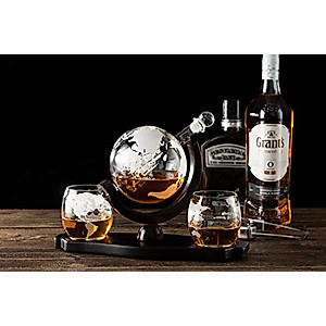 Verolux Whiskey Globe Decanter Set with 2 Etched Globe Glasses in Gift Box - Home Bar Accessories for Liquor, Whiskey, Brandy, Gin, Rum, Tequila, Vodka, and Brandy