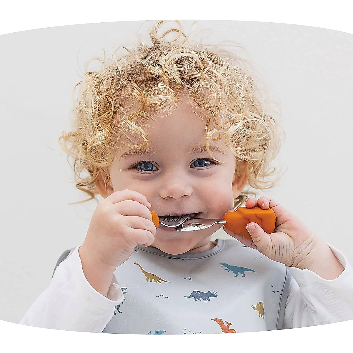 Tiny Twinkle Easy Grip Toddler Utensils Spoon and Fork Set - BPA & Phthalate Free Utensil Sets, Kids Silverware With Silicone Handle, Baby Led Weaning Supplies for 12 Months & Up (Cinnamon Bear)