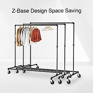 GREENSTELL Z-Base Garment Rack, Industrial Pipe Style Clothes Rack on Wheels with Brakes + Garment Rack with PVC Cover on Wheels, Multifunctional Garment Rack, used for indoor/outdoor